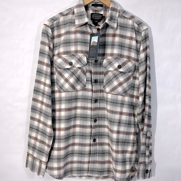Pendleton | Shirts | Pendleton Burnside Grey Blue Red Plaid Flannel Shirt S M | Poshmark